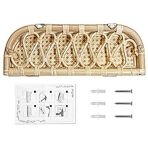 Mazjoaru Wall Shelves Rattan Shelf 16.5inch Handmade Boho Wall Decor Floating Rustic Decor for Bathroom Nursery Bedroom, Wall Mounted Natrual Rattan and Wood Storage Hanging Shelves