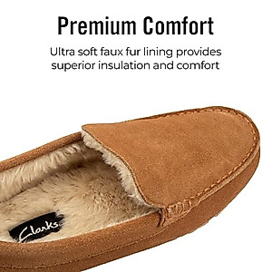 Clarks Mens Suede Moccasin Slippers Warm Cozy Indoor Outdoor Plush Faux Fur Lined Slipper For Men (11 M US, Cinnamon)