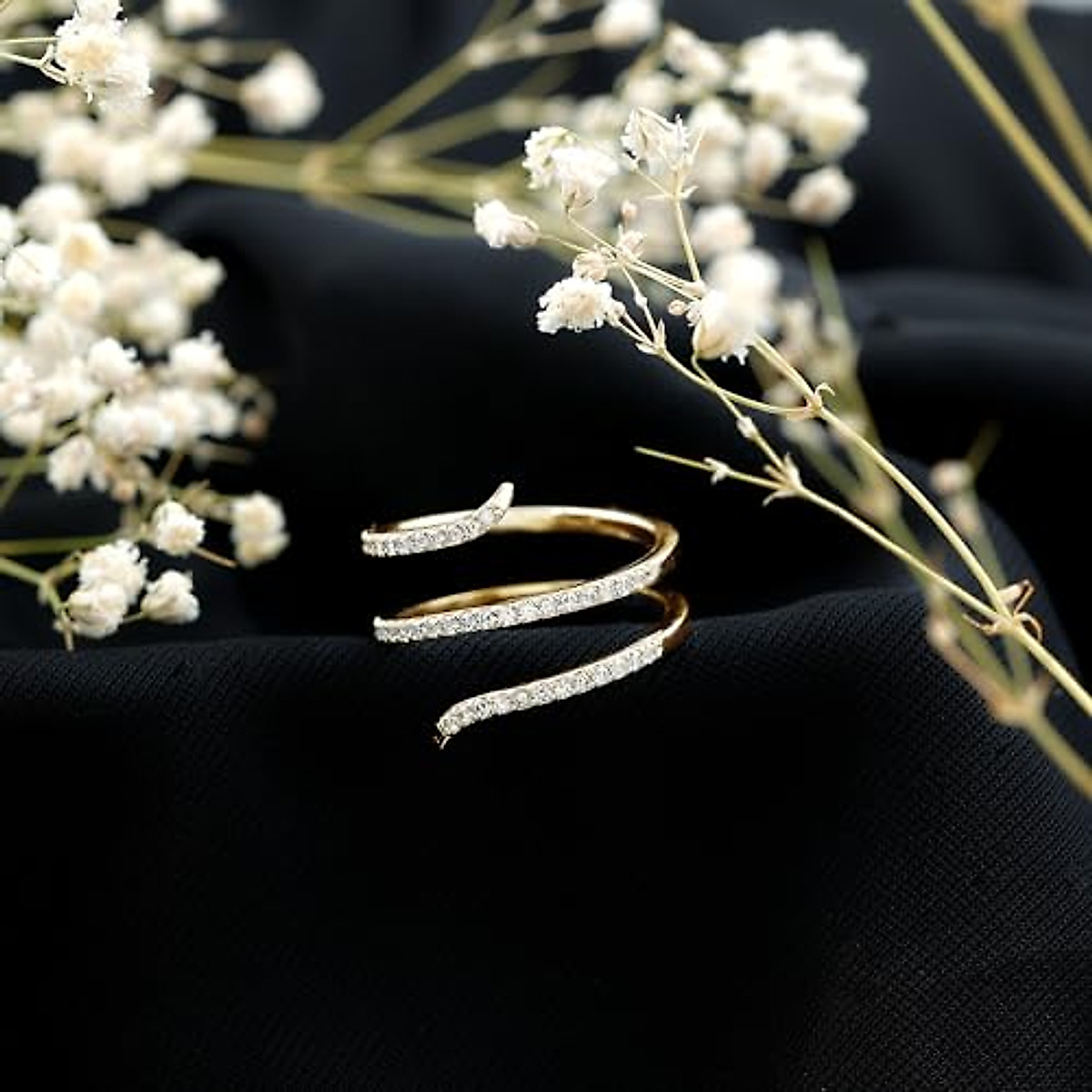 Rosec Jewels Certified Diamond Wrap Ring for Women, Hi Color Si Clarity, Natural Diamond Cocktail Ring - Ready To Gift, 14K Yellow Gold, Size:US 8.50