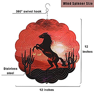 Wind Spinners Outdoor Metal Large,3D Horse Cactus Wind Spinner Hanging Decor,Kinetic Spinners for Yard Garden,12inch Shiny Wind Spinner Art Ornament,Stainless Steel Red Wind Sculptures & Spinners