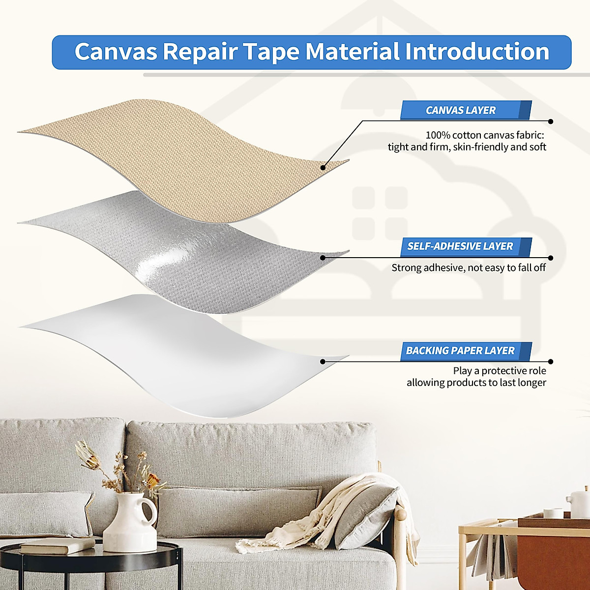 KING MOUNTAIN Canvas Repair Tape,Outdoor Gear Patch, 4×63 Inches,Waterproof,Self-Adhesive for Repairing Boat Covers,Sun Shades,Sofas,Tents,Lounge Chairs,Awnings (Khaki)