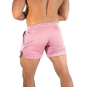 EVERWORTH Men's Athletic Shorts Gym Workout Short Shorts Casual Shorts Running Bodybuilding 5 Inch Inseam Shorts Pink US XL