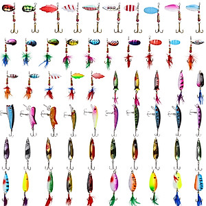 Fishing Lures Kit Rooster Bait Tail Lures Spinner Baits Trout Lures Spoon Lures Hard Metal Bait Crankbaits Spinner Lures Fishing Lures for Pike Bass Trout Salmon Crappie Walleye Fishing