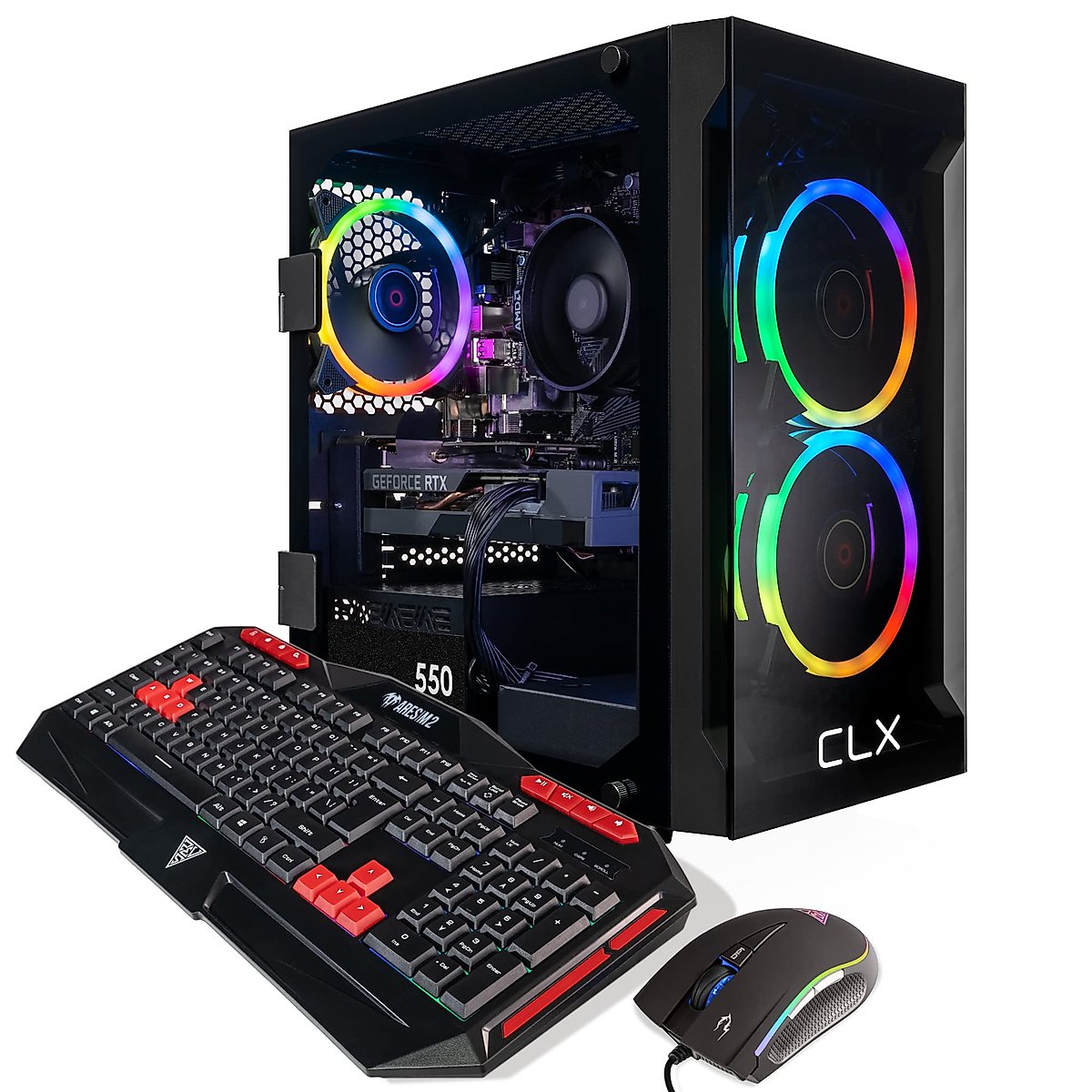 CLX Set Gaming Desktop - AMD Ryzen 7 5700X 3.4GHz 8-Core Processor, 16GB DDR4 Memory, GeForce RTX 3050 8GB GDDR6 Graphics, 500GB SSD, 2TB HDD, WiFi, Windows 11 Home 64-bit