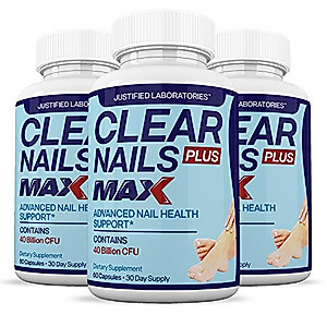 (3 Pack) Clear Nails Plus Max Pills 40 Billion CFU Probiotic Supports Strong Healthy Natural Clear Nails 60 Capsules