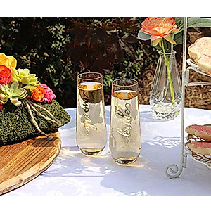 Lillian Rose Gold Bride Stemless Champagne Glass, 1 Count (Pack of 1), Clear