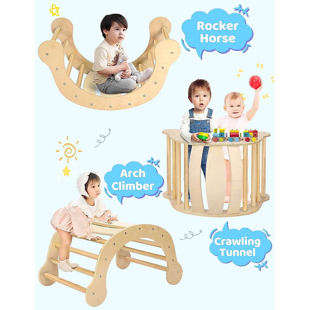 YOLEO Pikler Triangle Set, FSC-Comply 7 in 1 Large Pikler Triangle Climbing Set with Various Combinations, Wooden Montessori Climbing Toys for Toddlers 1-3 Inside, Toddler Playground Indoor Jungle Gym