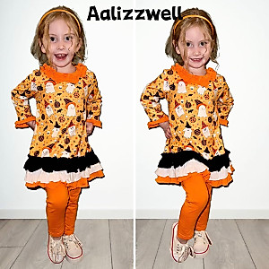 Toddler Girls Halloween Clothes 2T Ghost Ruffle Tunic Legging Outfit Halloween 2 Years Old 24 Months Clothing Orange