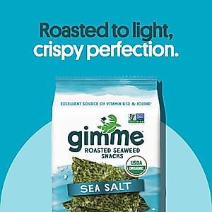 gimMe - Sea Salt Organic Roasted Seaweed Sheets Keto, Vegan, Gluten Free Great Source of Iodine & Omega 3’s Healthy On-The-Go Snack for Kids Adults 6 Count( Pack 1)