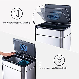ELPHECO Stainless Steel Kitchen Trash Can 13 Gallon Motion Sensor Kitchen Garbage Bin with Silent Close Lid, 3 Removable Plastic Inner Buckets Automatic Waste Bin