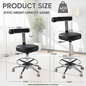Viviange Adjustable Ergonomic Dental Stool with Back Support - Rolling Dentist Chair for Hygienists, Assistants, and Medical Professionals - Black