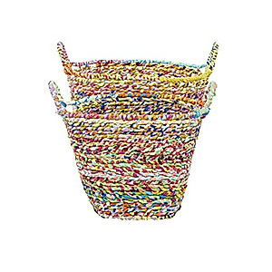 CosmoLiving by Cosmopolitan Cotton Round Storage Basket with Handles, Set of 2 16", 14"H, Multi Colored