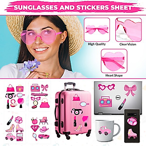 Pink Party Favors 72 Pc Princess Party Stickers Keychain Hot Pink Sunglass Bubble Wand Treat Box for Girl Hot Pink Birthday Party Supplies