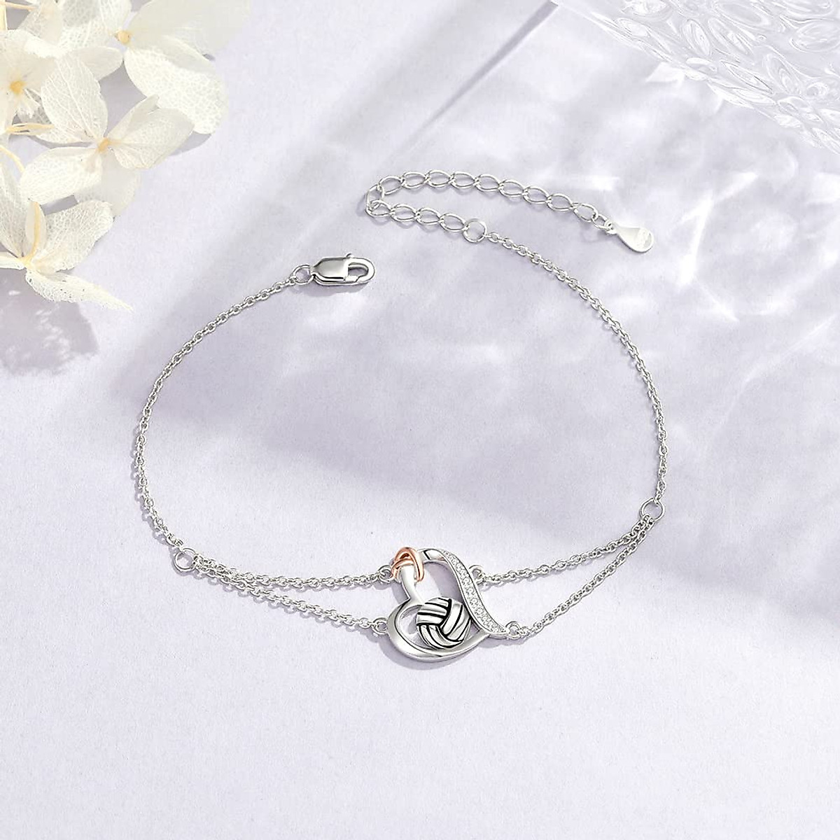YAFEINI Volleyball Bracelet 925 Sterling Sliver Heart Volleyball Sports Charm Jewelry Gifts for Women