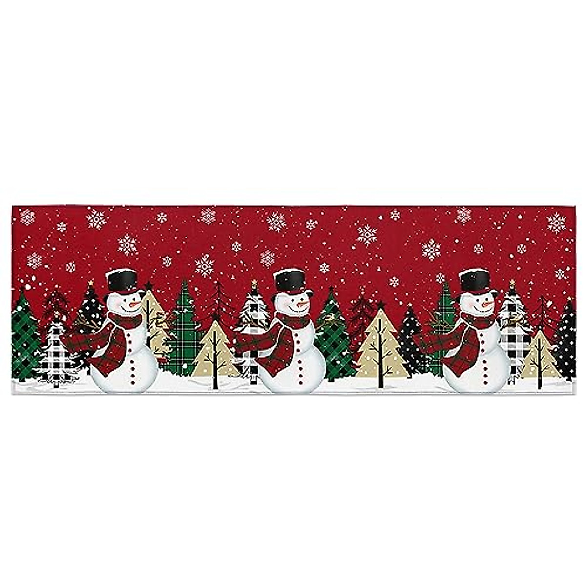 Miaklek Christmas Kitchen Rugs Anti Fatigue Mats for Kitchen Floor Cushioned Kitchen Rugs and Mats Non Slip Kitchen Runner Comfort Standing Mat, Cute Snowman Xmas Tree Winter Snowflake Red