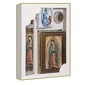 KIT PRIMERA COMUNION REPUJADO VIRGEN GUADALUPE CALIZ PLATA First Communion Set