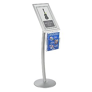 Displays2go CMB17NGW Floor Sign Stand with Literature Pocket, Snap Frame for 11x17-Inch Poster, Silver