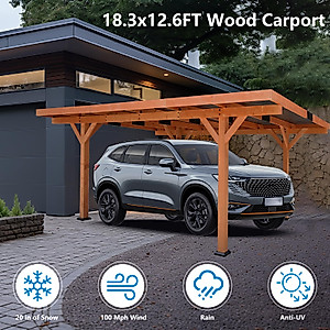 Beneouya 18.3 x 12.6 x 7 FT Heavy Duty Wooden Carport Pavilion Gazebo with Hard Top Steel Roof, Patio Gazebo for Parking Car, Boats on Patio, Garden, Lawn