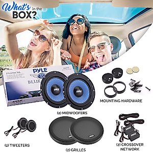 Pyle Two-Way Component Speaker System - One Pair 6.5" Two-Way Component Kit, Non-Fatiguing Butyl Rubber Surround, 360 Watts w/ 4 Ohm Impedance and 1" High-Temperature ASV Voice Coil - PL650CBL
