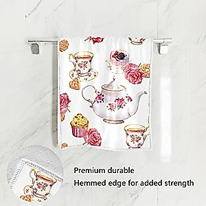 Tamniee Coffee Cakes Roses Hand Towels Teapots Decor Kitchen Dish Towel Quality Premium Bathroom Washcloth 30 x 15 Inches for Beach Guest Hotel Spa Gym Sport Yoga Home