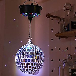 6RPM Rotating Disco Ball Mount Electric Motor with Lights 4 Colors for 6 8 12 Inch (Not Included) 2 Mode Christmas Party DJs Bands Pubs Weddings Night Clubs (Battery Style)