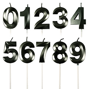 BEAN LIEVE Black Birthday Candles - Number Cake Candles, Happy Birthday Numeric Candles Number 0 1 2 3 4 5 6 7 8 9 Used for Cake Decoration on Birthday Parties and Wedding Anniversary Celebration