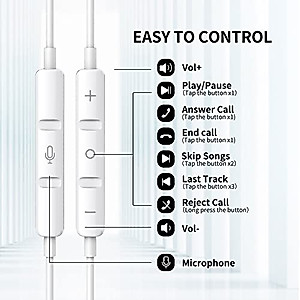 3.5mm Wired Earbuds with Microphone for Samsung Galaxy A14 A12 A13 S10, Noise Cancelling Headphone HiFi Stereo Clear Calls Volume Control Semi in-Ear Ear Buds for iPhone SE 6 6S iPad Switch Android