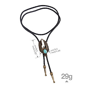 GelConnie Turquoise Bolo Tie Redeo Leather Necktie Peace Dove Vintage Rope Necklace Western Jewlry for Men, Women PL0020-gold