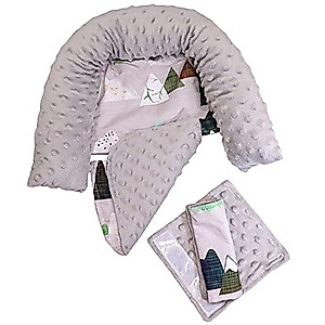 Baby Carseat Headrest and Strap Covers, Minky Adventure Mountain Baby Carseat Head Support & Carseat Neck Cover,Infant Head Support Pillow, Toddler Headrest Cushion Pad for Carseat Strollers Carrier