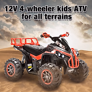 Soar Four Wheeler for Kids - Electirc Toddler 4 Wheeler for Kids 3-6, Ride on ATV 12v Battery Powered, Kids Quad with LED Lights, Music, High Low Speed, USB/TF, Treaded Tires, Red