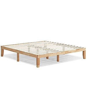 KOMFOTT 14 Inches Wood Platform Bed Frame King Size, Solid Wood Mattress Foundation with Rubber Wood Frame, Strong Poplar Wood Slat Support, No Box Spring Needed, Bed Frame (Natural)