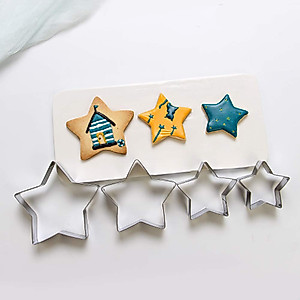 SurgeHai Star Cookie Cutter Set, 4-Piece Stainless Steel Stars Cutters