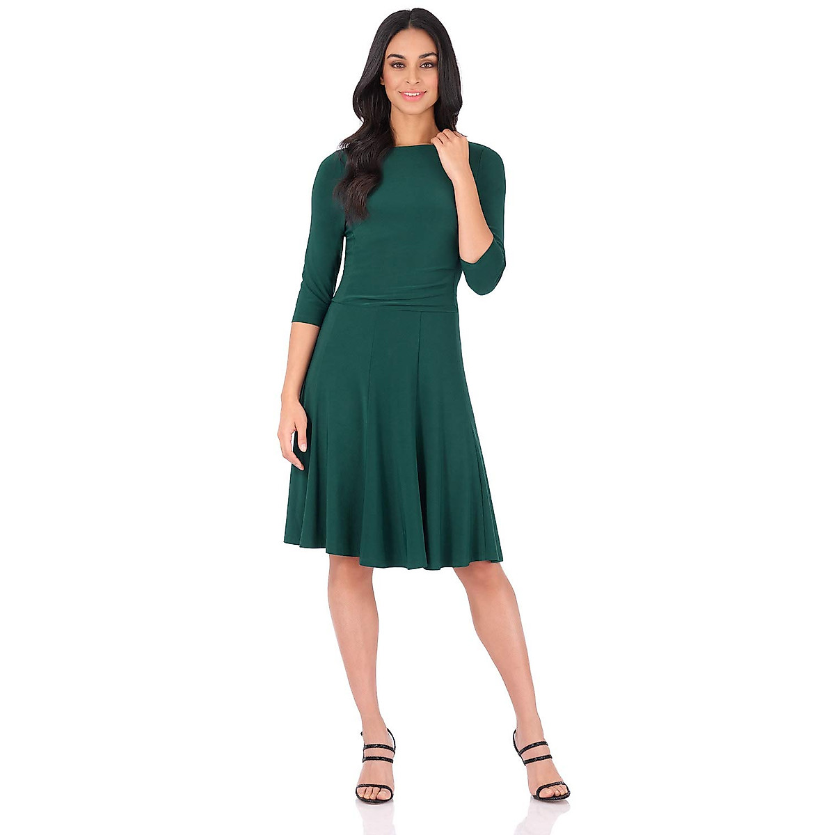 Rekucci Women's Flippy Fit N' Flare Dress with 3/4 Sleeves (14, Hunter Green)