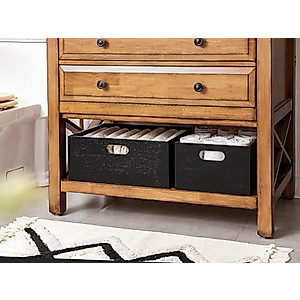 StorageWorks Bamboo Organizers for Shelves, Handcrafted Bamboo Storage Containers for Snacks, Spices, or Drinks, Black Wooden Crates with Built-in Handles, Jumbo, 1 Pack