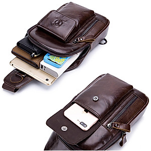 BULLCAPTAIN Genuine Leather Sling Bag for Men Leather Casual Crossbody Shoulder Backpack Travel Hiking Vintage Chest Bags Mens Daypacks (Coffee)