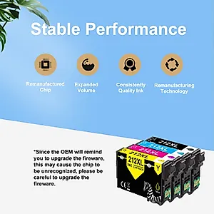 CHOUINKR 212 212XL Ink Cartridges High Yield Remanufactured Replacement for Epson 212 212XL T212XL T212 Ink Cartridge with XP-4100 XP-4105 WF-2830 WF-2850 Printer(Black,Cyan,Magenta,Yellow) 4 Pack
