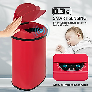 Automatic Trash Can, 13 Gallon Kitchen Trash Can, Touchfree Garbage Cans for Kitchen, Stainless Steel Trash Can with Lid, Motion Sensor Trash Cans, Tall Electric Metal Garbage Can for Office (Black)