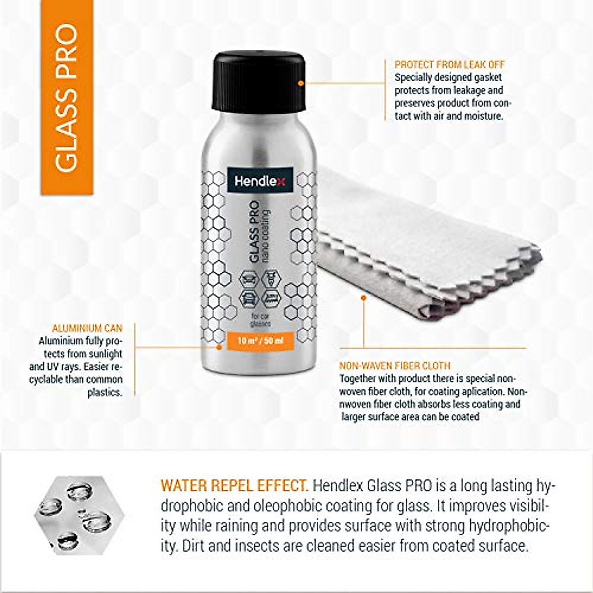 Hendlex Car Windshield Coating Nano Glass PRO and Glass Prepare Cleaner | Window Water Repel and Screen Prep Cleaner