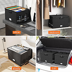 Raybee File Box Fireproof Document Box with Lock Portable File Storage Organizer Box with Mesh Pockets Collapsible Filling Box with Handle Home Office Safe File Cabinet for Hanging Letter