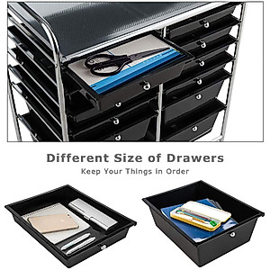 ReunionG 12-Drawer Storage Cart, Rolling Organizer with 4 Large & 8 Small Drawers, Steel Frame, Black