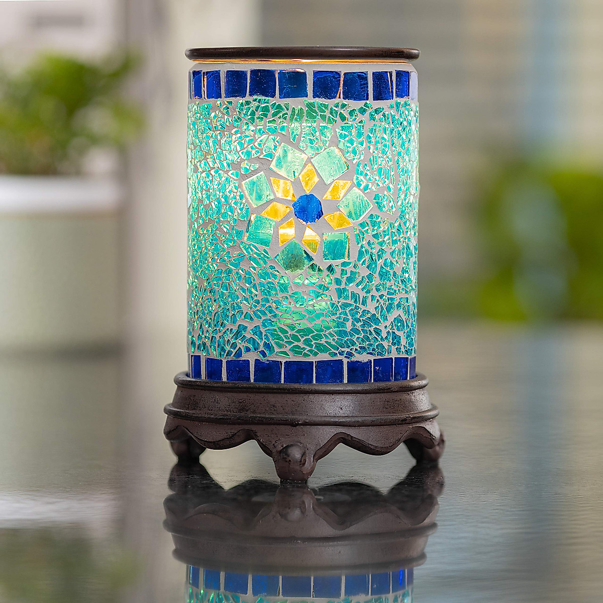 VP Home Wall Plug-in Wax Warmer for Scented Wax Mosaic Glass Sapphire and Gold Electric Home Fragrance Warmer for Essential Oils Candle Wax Melts and Tarts Scent Warmer Night Light