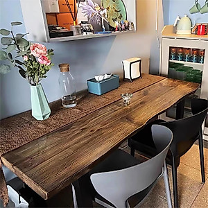 HM&DX Industrial Solid Wood Dining Table,Rectangle Kitchen Table Farmhouse Live Edge Dining Table,Wooden Table Top & Metal Base,Long Dining Room Table for 2,4,6,8(47.2" L x 23.6" W x 29.5" H, Brown)