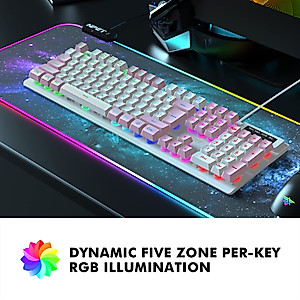 NPET K10 Wired Gaming Keyboard, RGB Backlit, Spill-Resistant Design, Multimedia Keys, Quiet Silent USB Membrane Keyboard for Desktop, Computer, PC（Camellia）