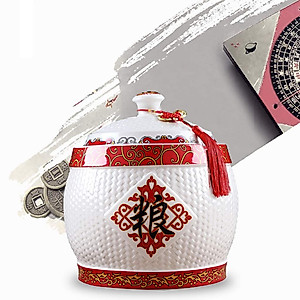 Food Storage Containe Food Rice Storage Containe Sealed Storage Tank,Chinese Jar,Ceramic Rice Cylinder With Lid,Large Capacity Cat And Dog Food Storage Bucket,Chinese Style Design,Holiday Gifts
