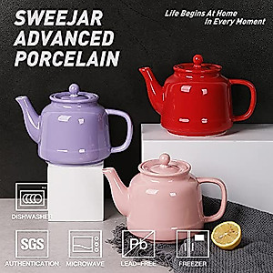 Sweejar Porcelain Teapot with Infuser and Lid, 35 Fl Oz Teaware with Stainless Steel Filter for Tea, Milk, Coffee, Office, Home, Purple