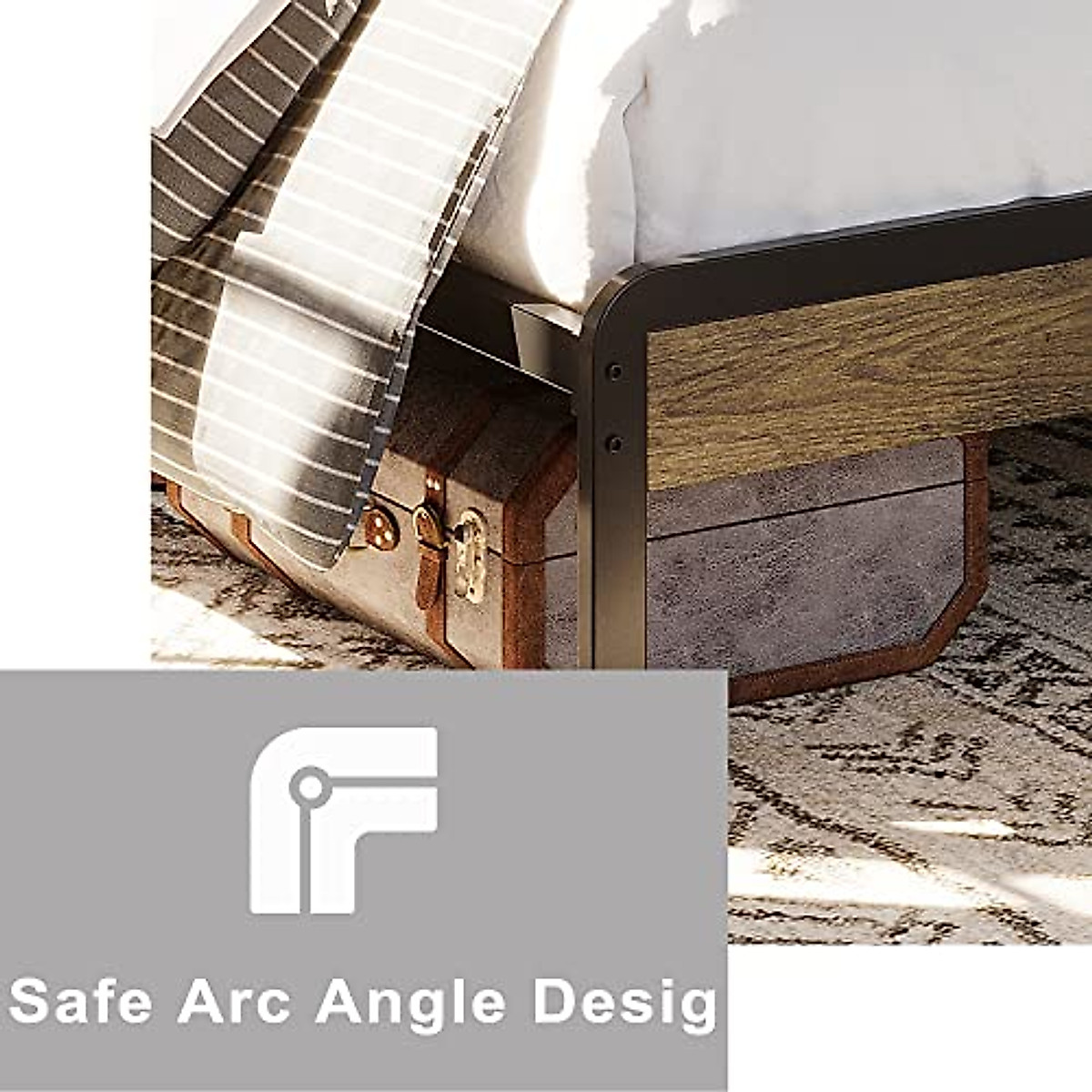 LIKIMIO Queen Bed Frame with Storage Headboard, Platform Bed Frame Queen Size with Strong Supports, More Sturdy, Noise-Free, No Box Spring Needed, Rustic Maple