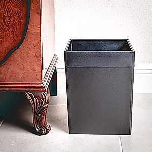 Dacasso Classic Black Leather Square Waste Basket