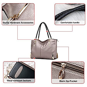 Leather Handbags for Women, Split Cowhide Ladies Large Totes Zipper Closure Top-handle Bags Womens Large Shoulder Purses and Handbags Women's Fashion Pocketbooks with Woven Handle (Rose Gold)