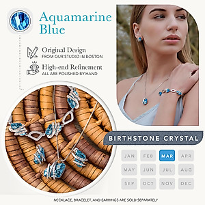 Leafael Wish Stone Pendant Necklace with Aquamarine Blue Birthstone Crystal for March and December, Silvertone, 18" + 2" Chain