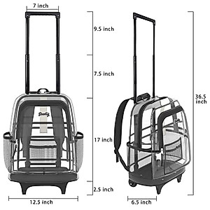 seastig Clear Backpack Rolling Backpack for Kids 18in Double Handle Wheeled Backpack Children Luggage for School, Travel